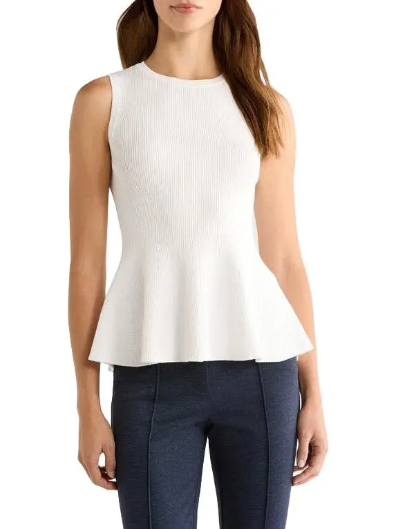 Halogen Sleeveless Rib Peplum Top - Antique White