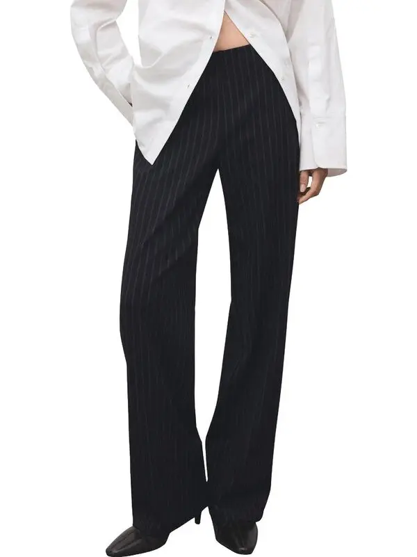 Mango Pinstripe Wide-leg Trousers - Navy