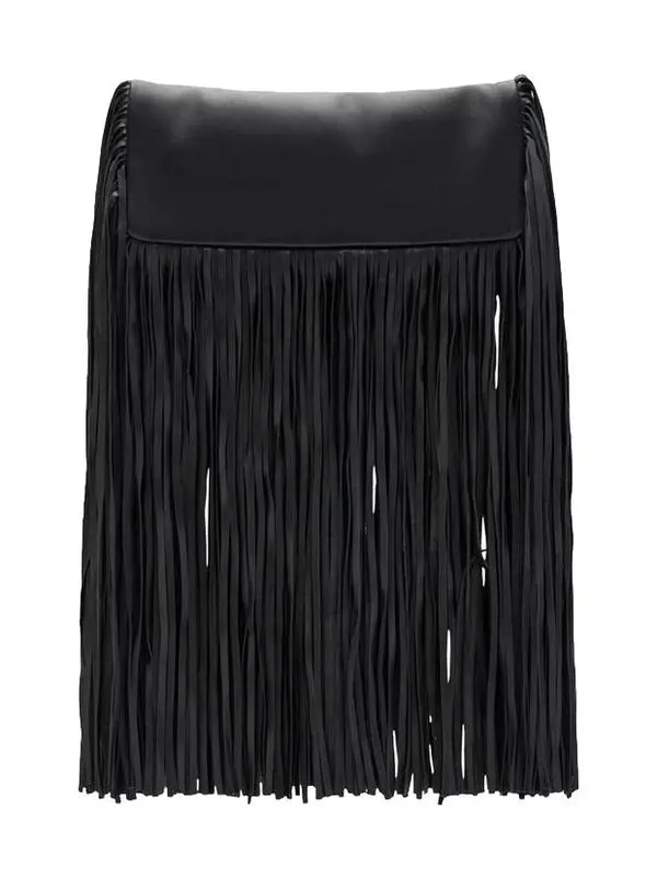 Mango Fringe Leather Clutch - Black
