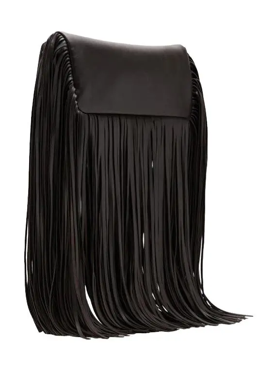 Mango Fringe Leather Clutch - Chocolate