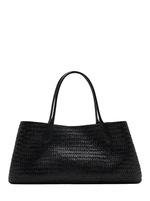 Mango Braided Leather Shoulder Bag - Black