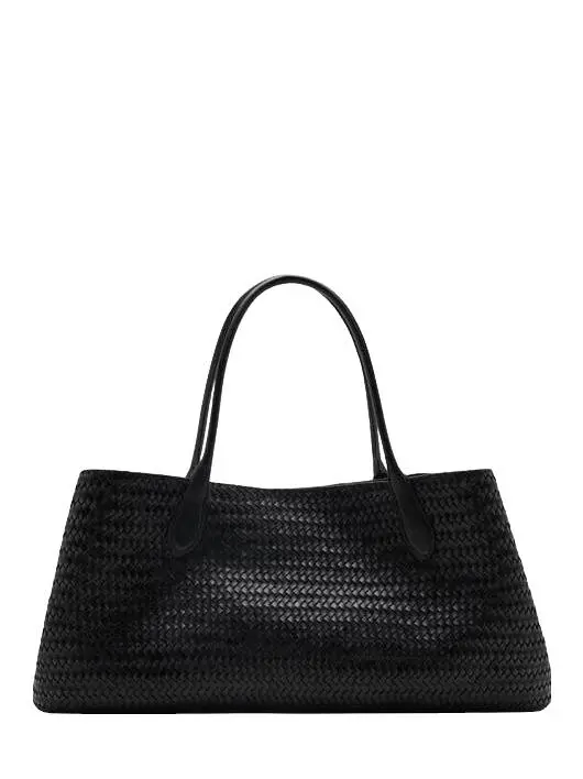 Mango Braided Leather Shoulder Bag - Black