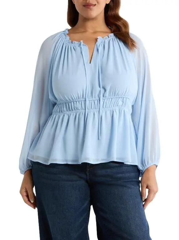 Vince Camuto Split Neck Peplum Top - Sky