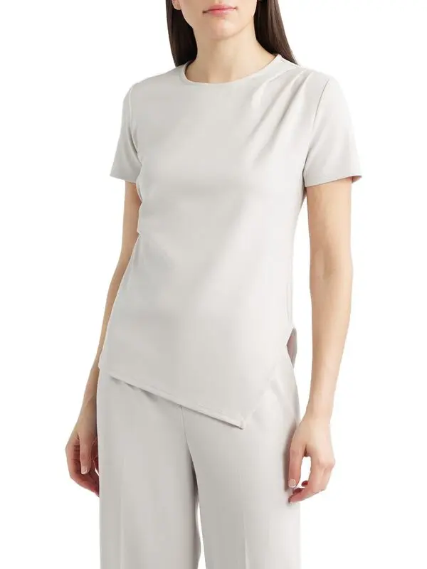 Anne Klein Asymmetric Pleat Knit Top - Soft Pebble