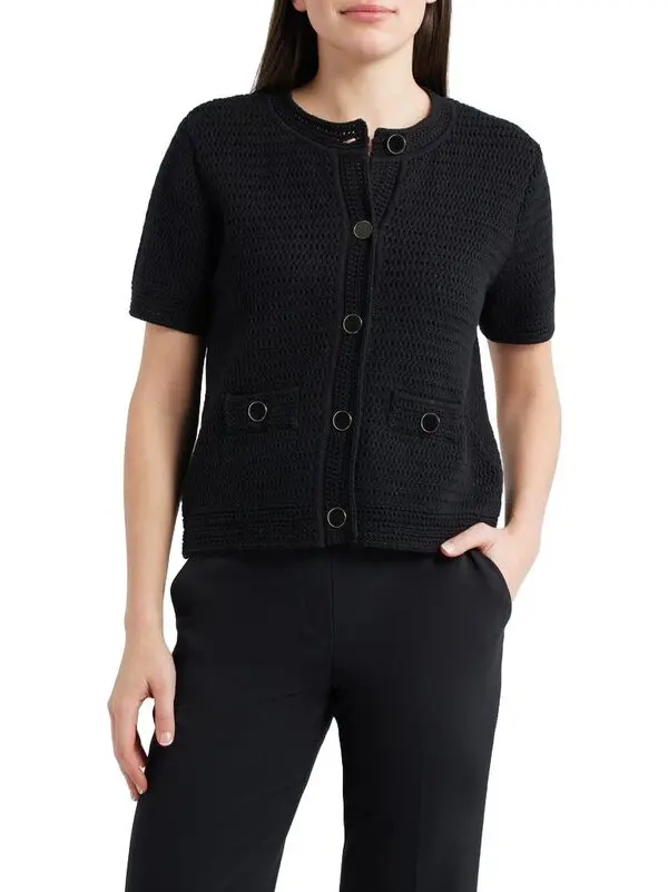Anne Klein Textured Stitch Cotton Cardigan - Anne Black