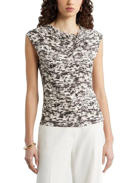 Nordstrom Twist Front Cap-sleeve Top - Ivory- Brown Textural
