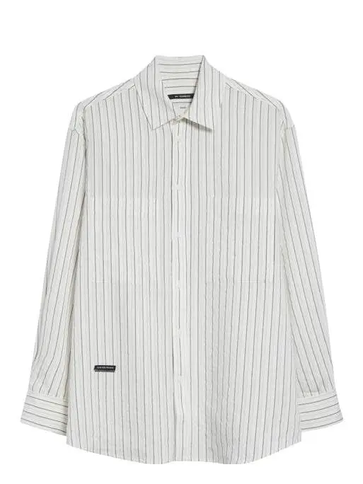 SONG FOR THE MUTE Pleated Boxy Stripe Dobby Button-up Shirt - White