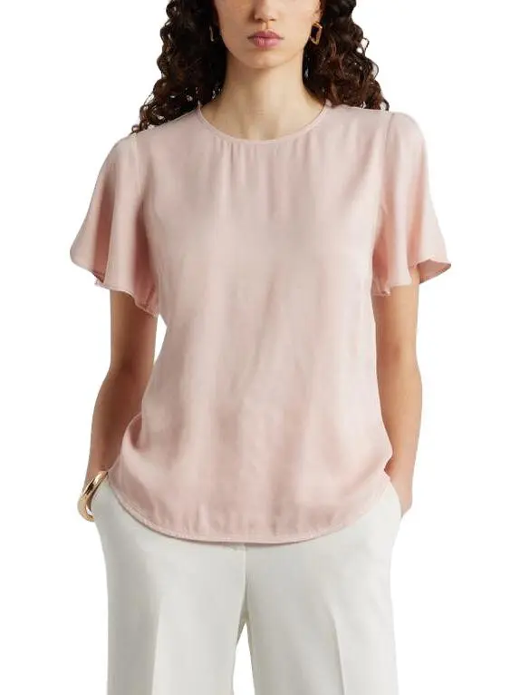 Nordstrom Flutter Sleeve Satin Top - Pink Smoke