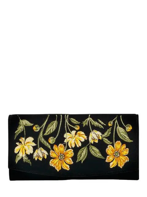 FABLE ENGLAND Botanical Velvet Embroidered Purse - Black