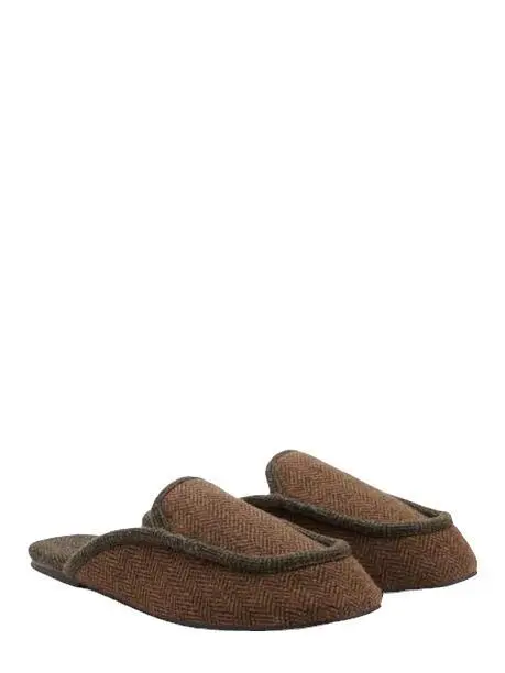 Mango Herringbone Mule Slipper - Brown