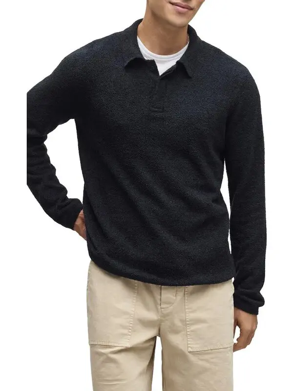 Barefoot Dreams Cozychic® Lite Long Sleeve Polo Shirt - Black
