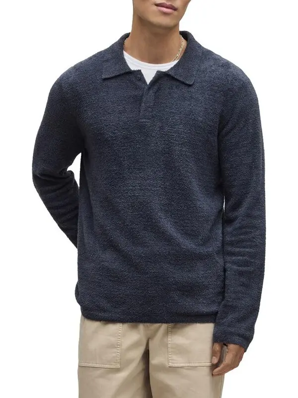 Barefoot Dreams Cozychic® Lite Long Sleeve Polo Shirt - Indigo