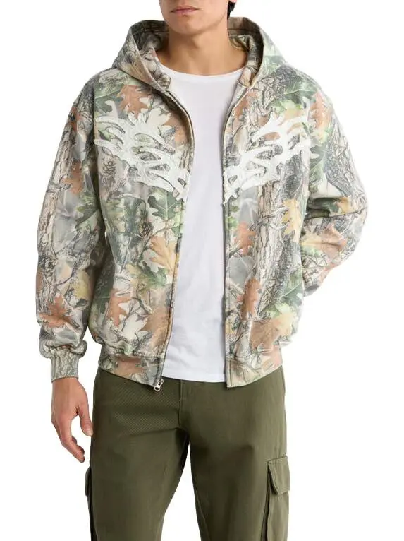 PACSUN Chaos Appliqué Camouflage Zip Hoodie - Green