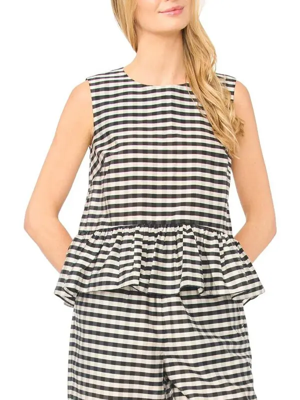 Ted Baker London Gingham Sleeveless Peplum Top - Rich Black