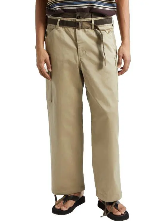 Sacai Extended Waist Cotton Chino Straight Leg Cargo Pants - Beige
