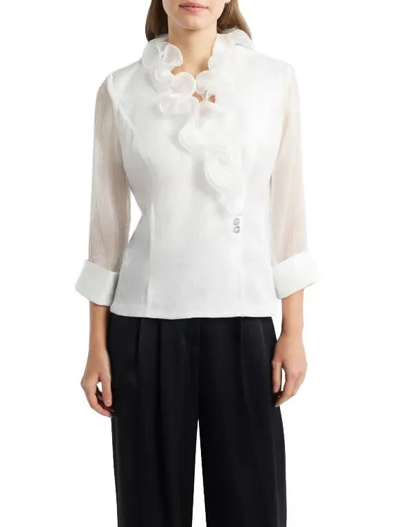 Alex Evenings Yoryu Chiffon Ruffle Top - Ivory