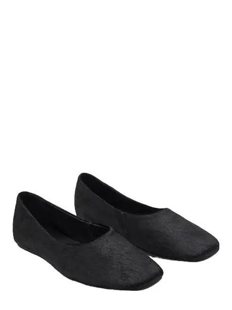 Mango Genuine Calf Hair Square-toe Flats - Black