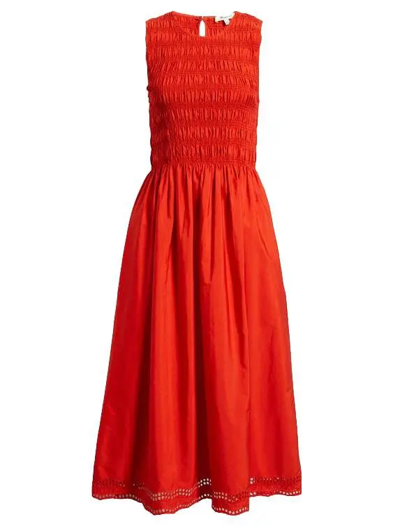 Madewell The Embroidered Melody Smocked Midi Dress - Wild Poppy