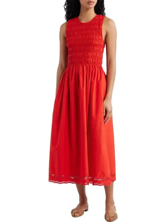 Madewell The Embroidered Melody Smocked Midi Dress - Wild Poppy