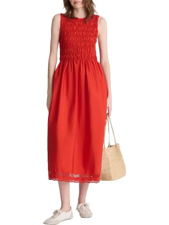 Madewell The Embroidered Melody Smocked Midi Dress - Wild Poppy