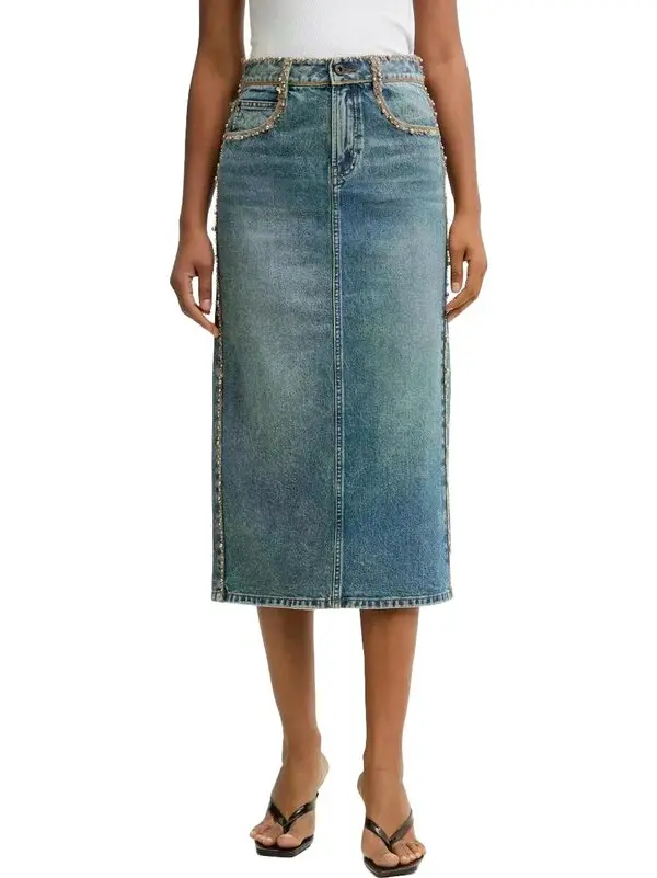 Miss Sixty Beaded-trim Denim Midi Skirt - Blue