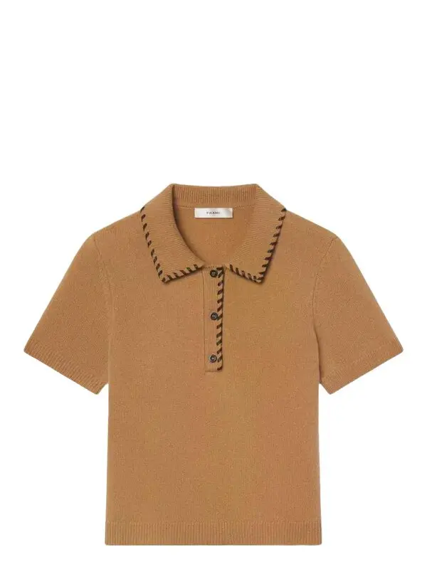 FRAME Whipstitch Trim Polo Top - Brown