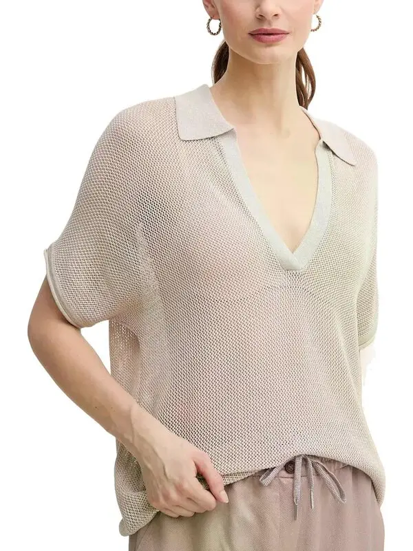 MARC AUREL Mesh V-neck T-shirt - Neutrals