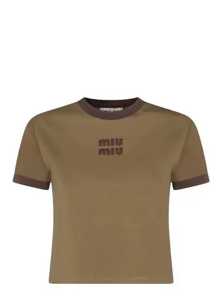 Miu Miu Cropped Jersey T-shirt - Military Green/brown