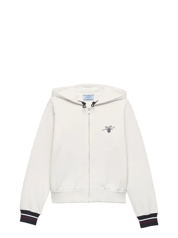 Prada Cotton Fleece Zip-up Hoodie - Neutral