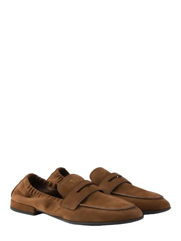 Prada Shuffle Nubuck Leather Loafers - Brown