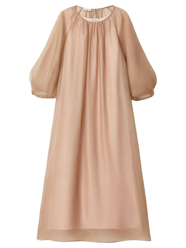 Lafayette 148 New York Silk Organza Long Sleeve Gown - Brownstone