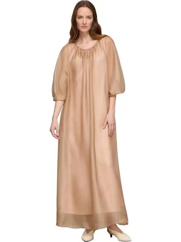 Lafayette 148 New York Silk Organza Long Sleeve Gown - Brownstone