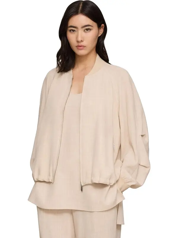 Lafayette 148 New York Lightweight Wool-silk Twill Oversized Bomber Jacket - Taupe Melange