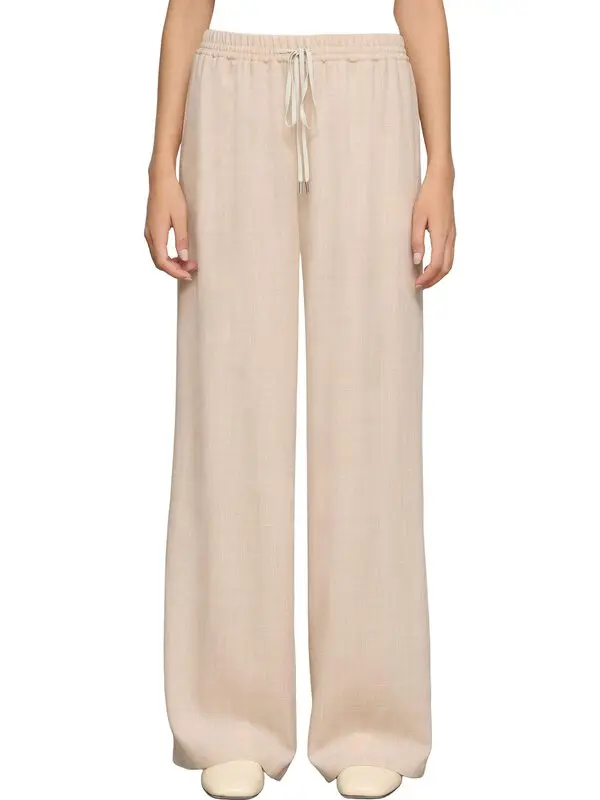 Lafayette 148 New York Wool Silk Twill Wide Leg Pants - Taupe Melange