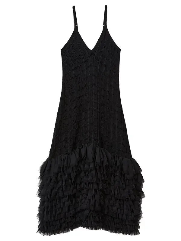 Lafayette 148 New York Cotton-silk Knit Fringe Midi Slip Dress - Black
