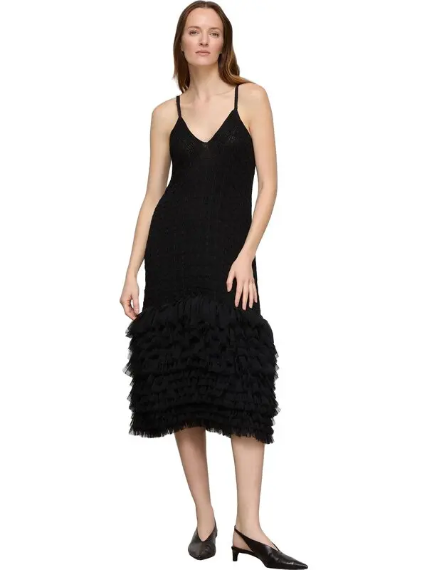 Lafayette 148 New York Cotton-silk Knit Fringe Midi Slip Dress - Black