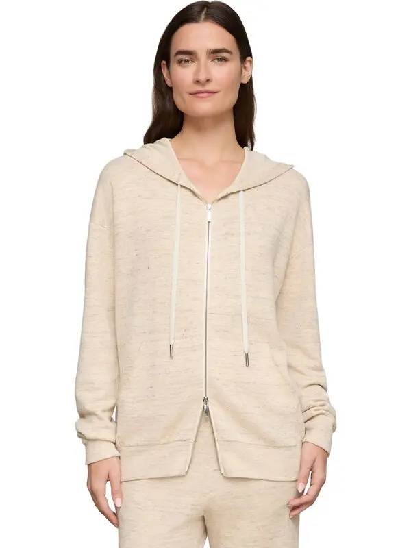 Lafayette 148 New York Knit Hooded Cardigan - Ecru Melange