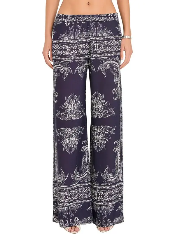 Amanda Uprichard Arielle Printed Wide Leg Pants - Navy