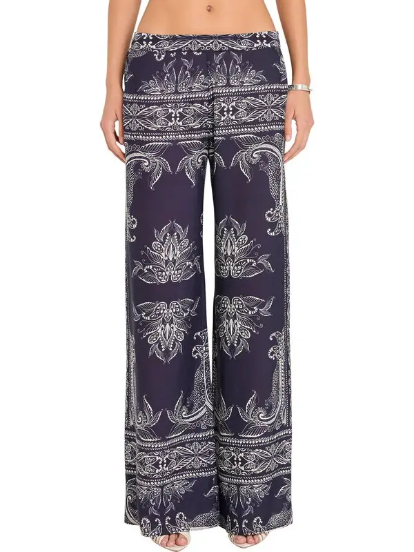 Amanda Uprichard Arielle Printed Wide Leg Pants - Navy