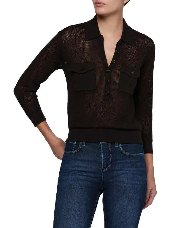 L'Agence Carine Pointelle Polo Sweater - Coffee Bean