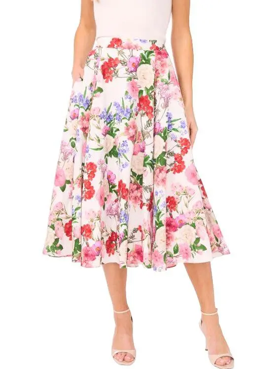 Ted Baker London Floral Linen Midi Skirt - Ultra White