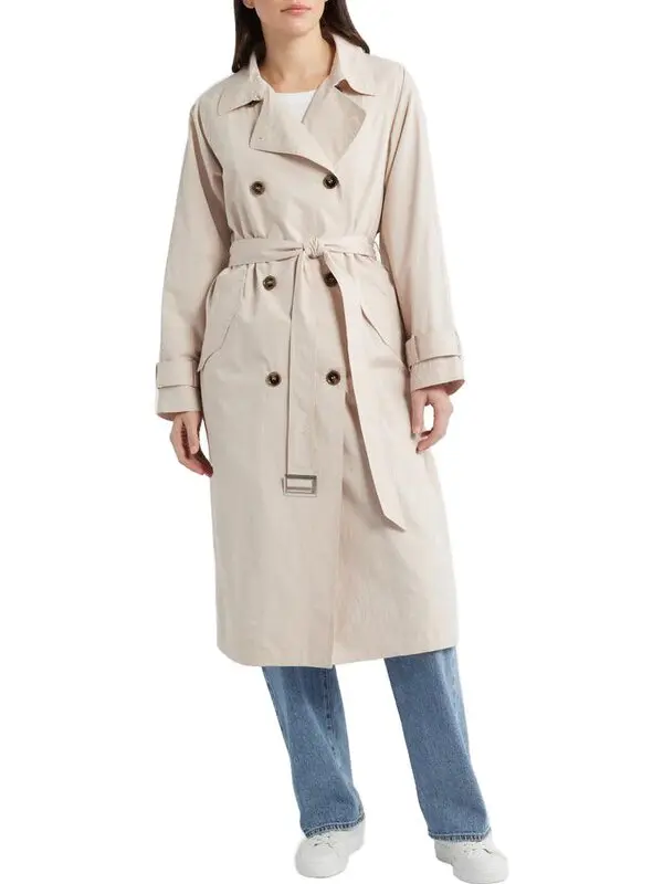 Bernardo Long Double Breasted Trench Coat - Egg Shell