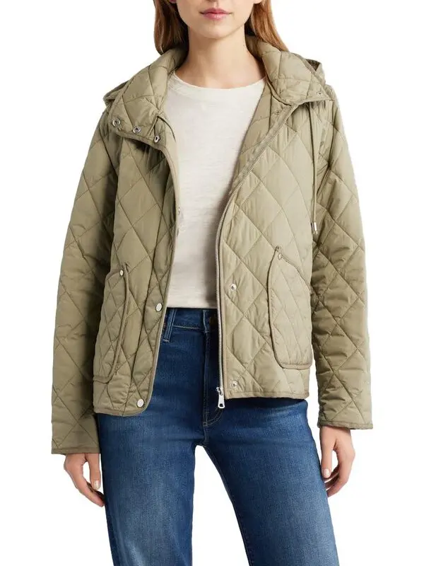 Bernardo Diamond Quilted Jacket With Removable Hood - Olive Stone
