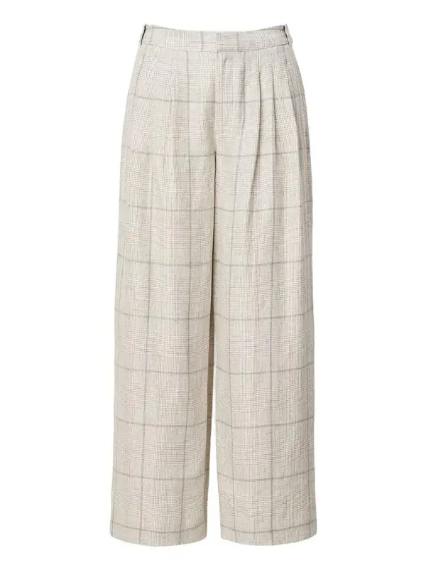 Rag & Bone Chappel Plaid Wide Leg Linen Pants - White Multi