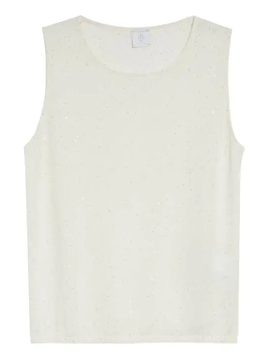 Eleventy Sequin Embellished Silk & Cotton Sweater Vest - 00 Ivory
