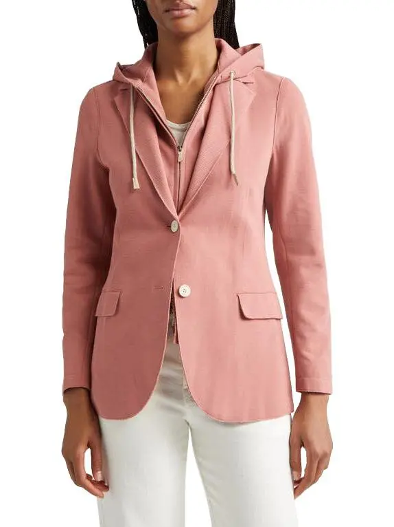 Eleventy Laser-cut Cotton-blend Knit Jacket With Hooded Zip Inset - 174 Raspberry