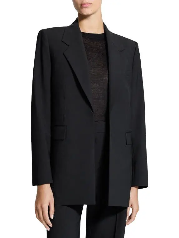 Theory Relaxed Stretch Wool Open Blazer - Black