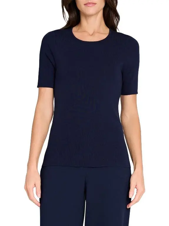 TAHARI ASL Short Sleeve Sweater - Deep Navy