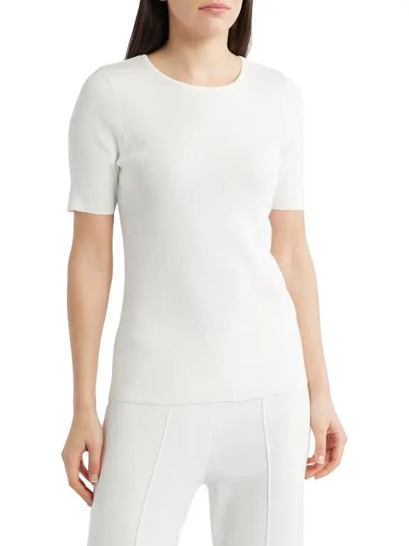 TAHARI ASL Short Sleeve Sweater - White