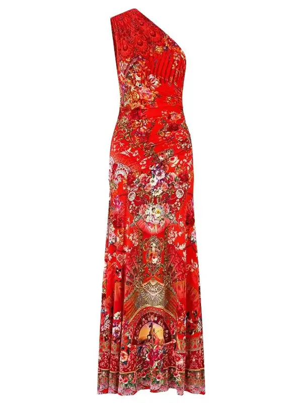 Camilla Gathered One-shoulder Dress - Red